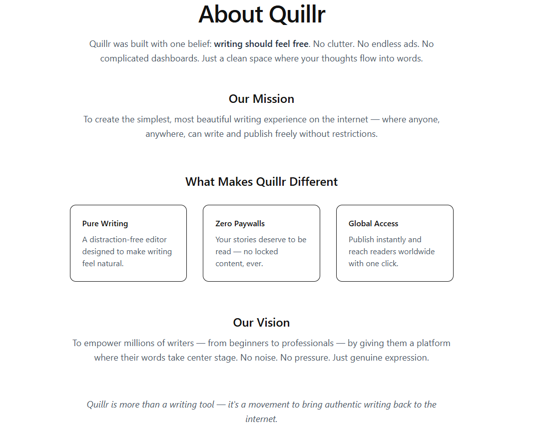 Quillr — Write Freely. Read Freely.